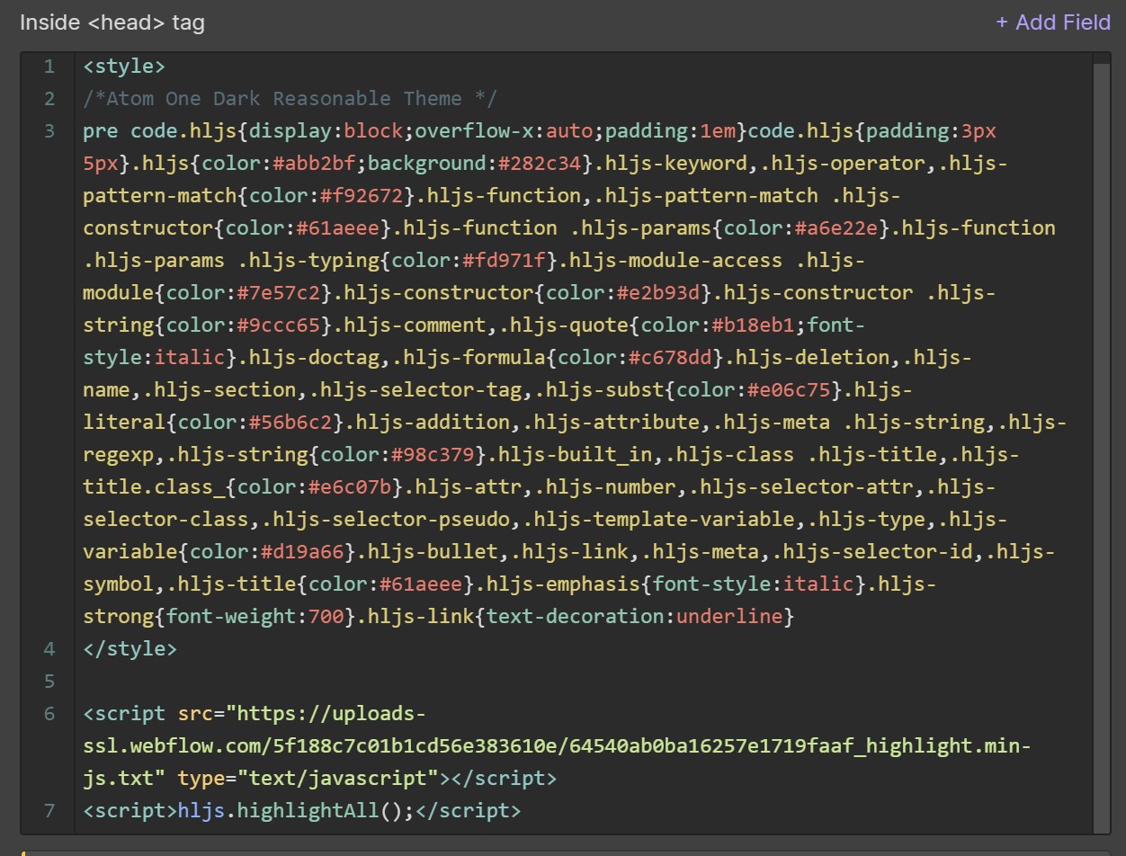 How To Add Syntax Highlighting To Code Blocks On A Webflow Site Html